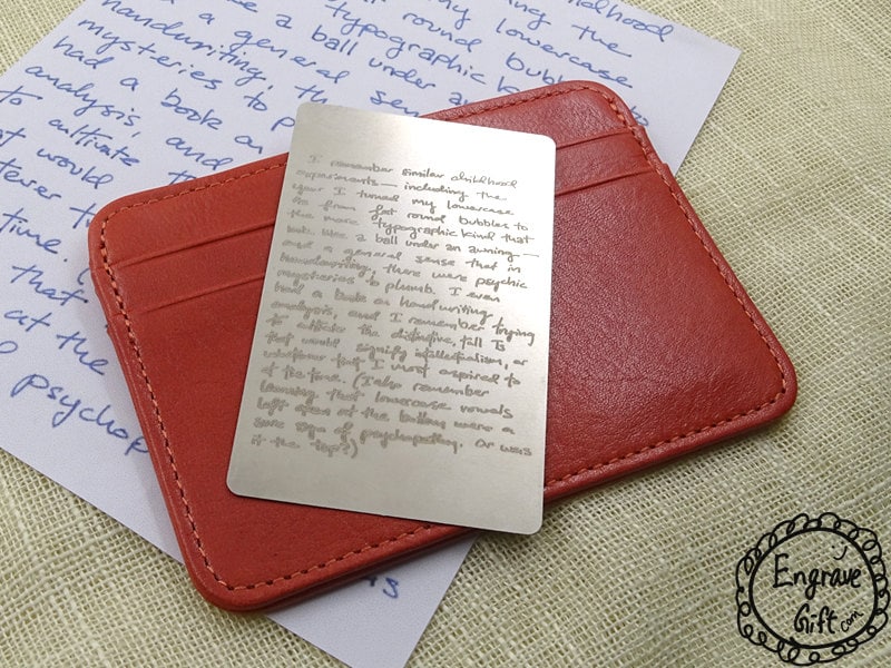 Personalized Handwritten Letter Onto Steel Wallet Insert Laser | Etsy