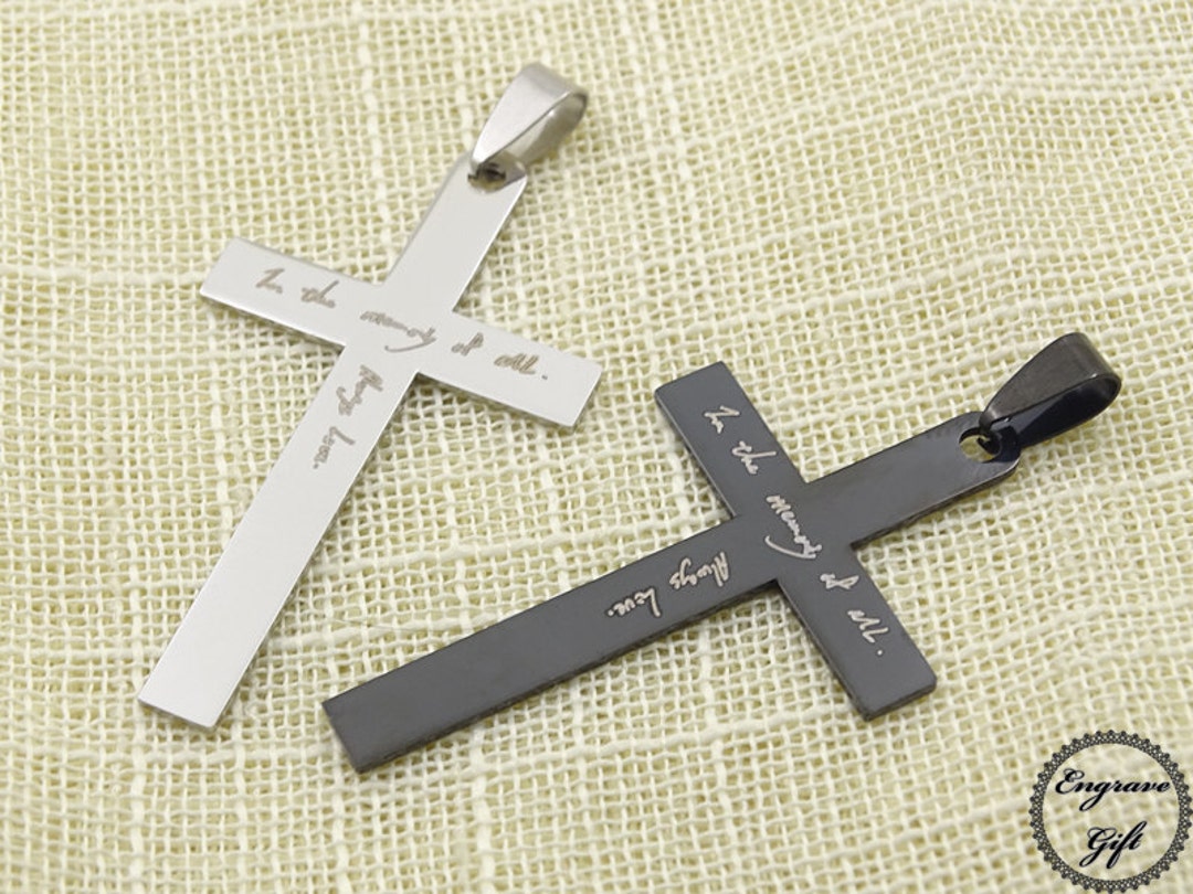 Custom Engraved Cross Pendant: Personalized Handwriting Stainless Steel ...