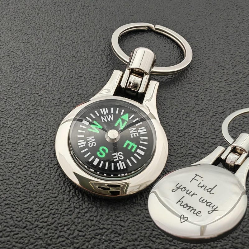 Engraved Compass Keychain - Etsy