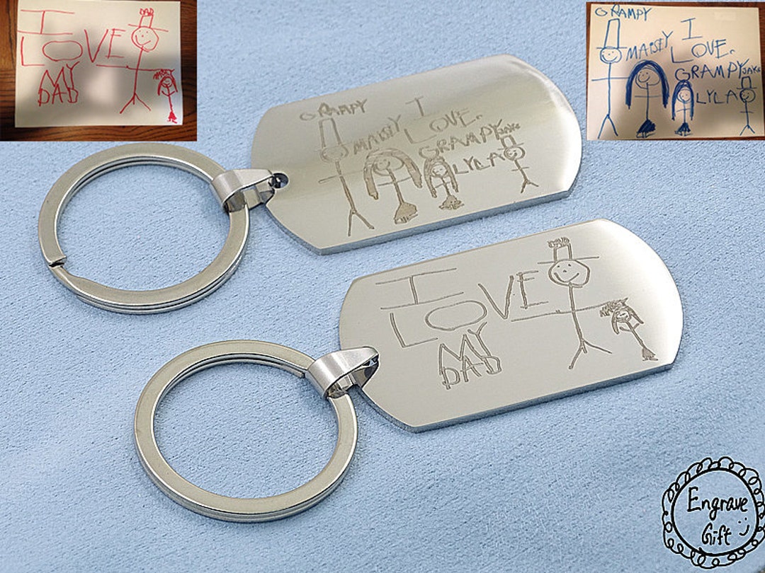 Personalized Stainless Steel Kids Doodle Jewelry Keychain Necklace for ...