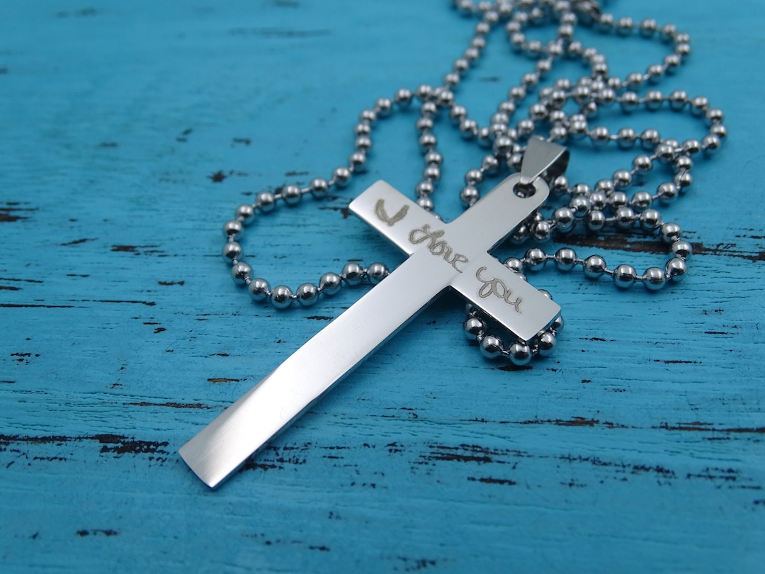 Custom Cross Pendant With Handwritten Engraving Personalized Religious ...