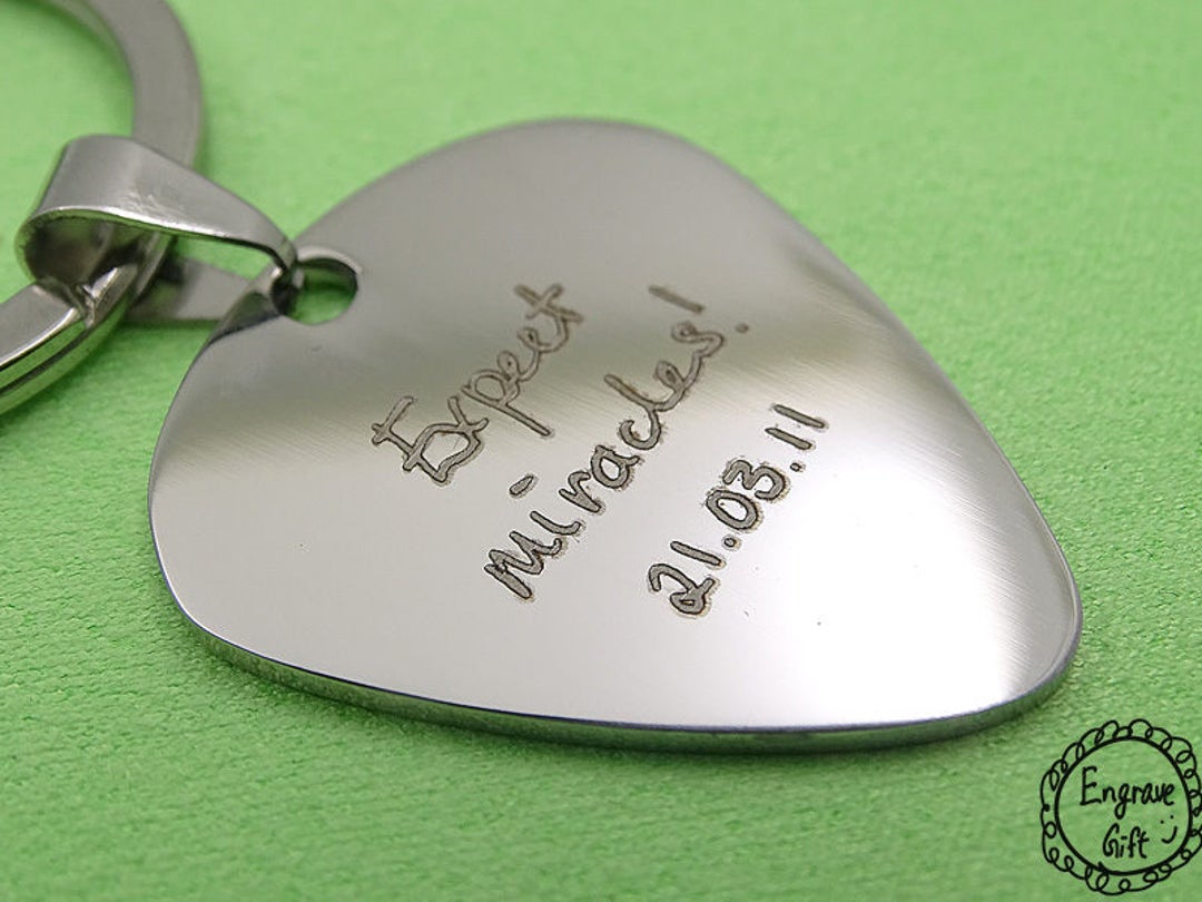 Personalized Engraved Handwriting Guitar Pick Keychain - Stainless ...