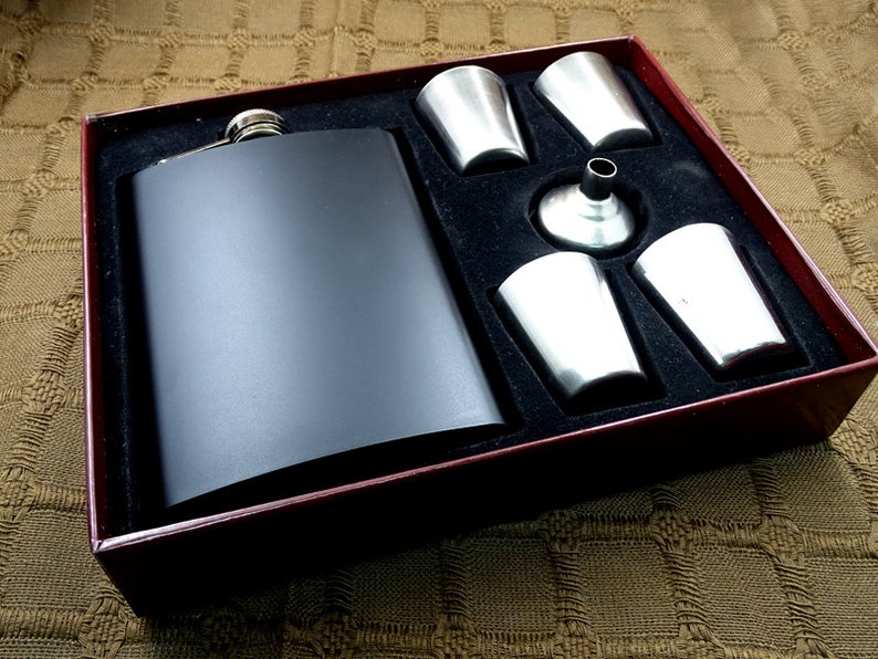 Custom Personalized 8oz Matte Black Steel Flask Gift Set - Etsy