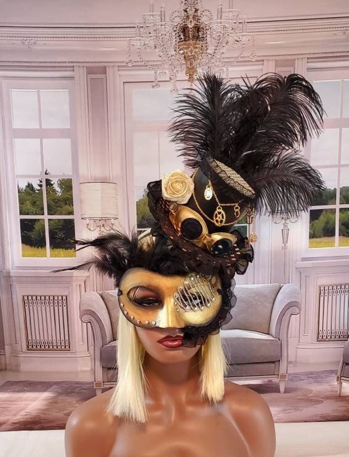 Victorian Steampunk Masquerade Mask Mini Top Hat Halloween Steampunk ...