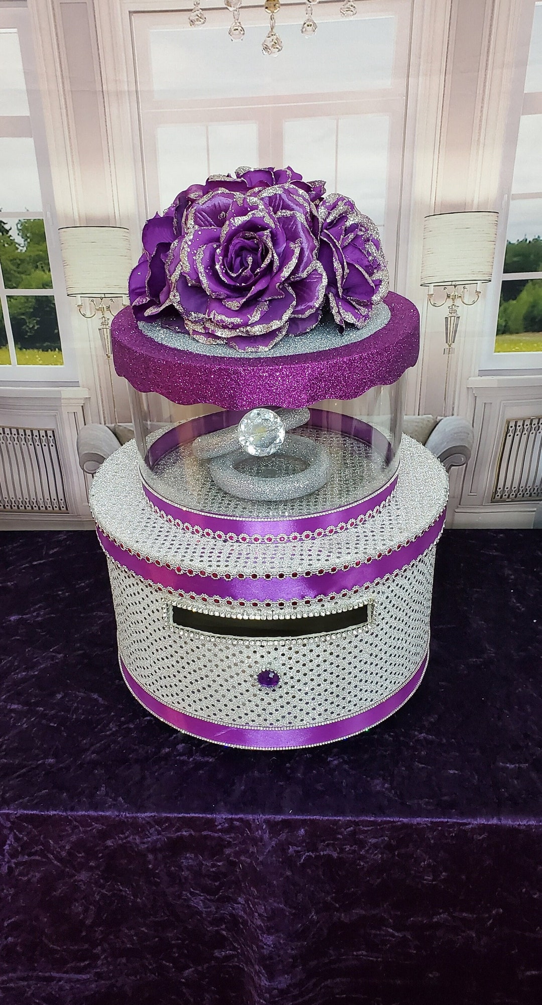 Purple and Silver Bling Wedding Card Box, Bling Card Box, Rhinestone ...