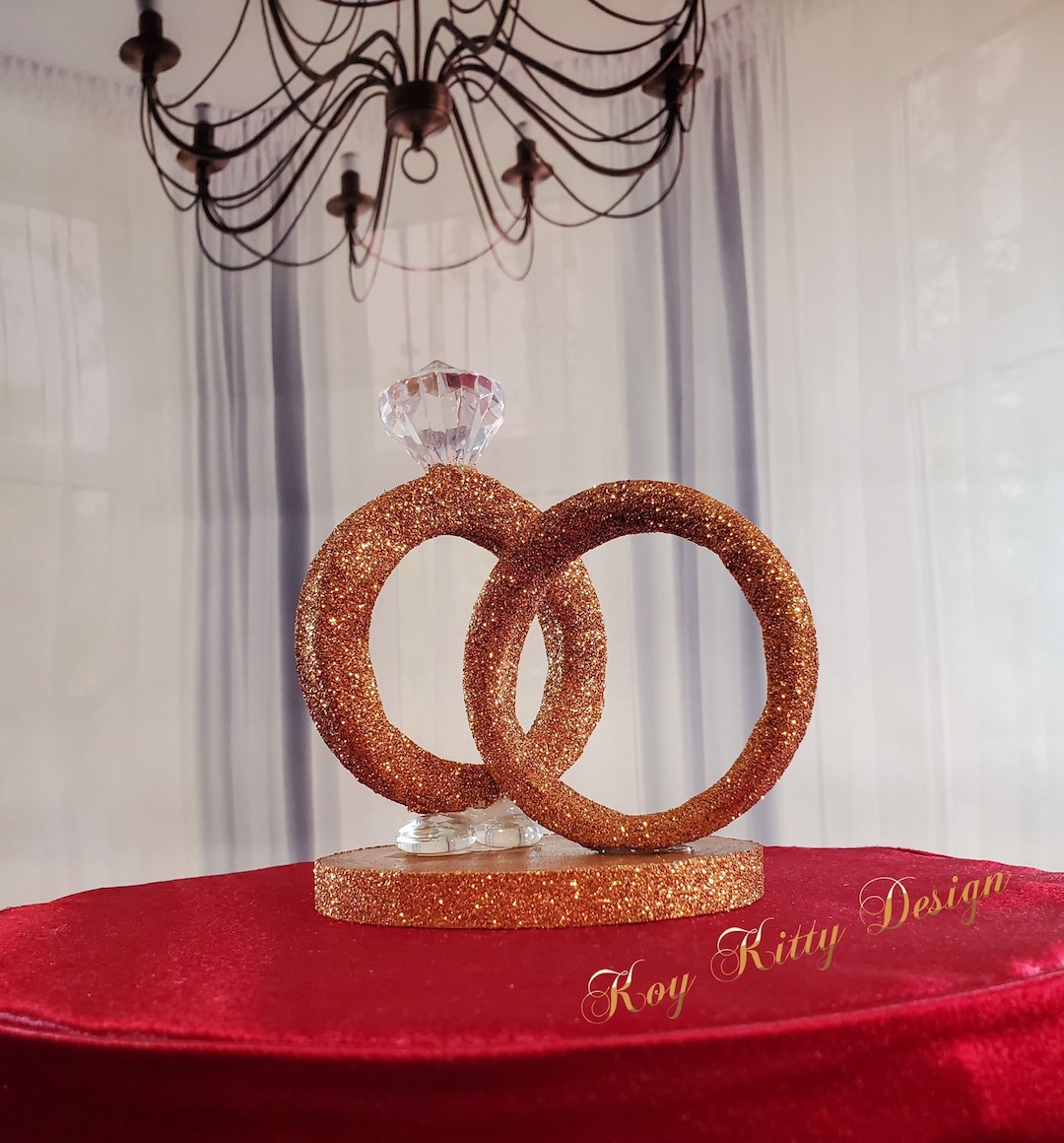 Copper Glitter Bling Bridal Shower Ring Engagement Diamond Cake Topper ...