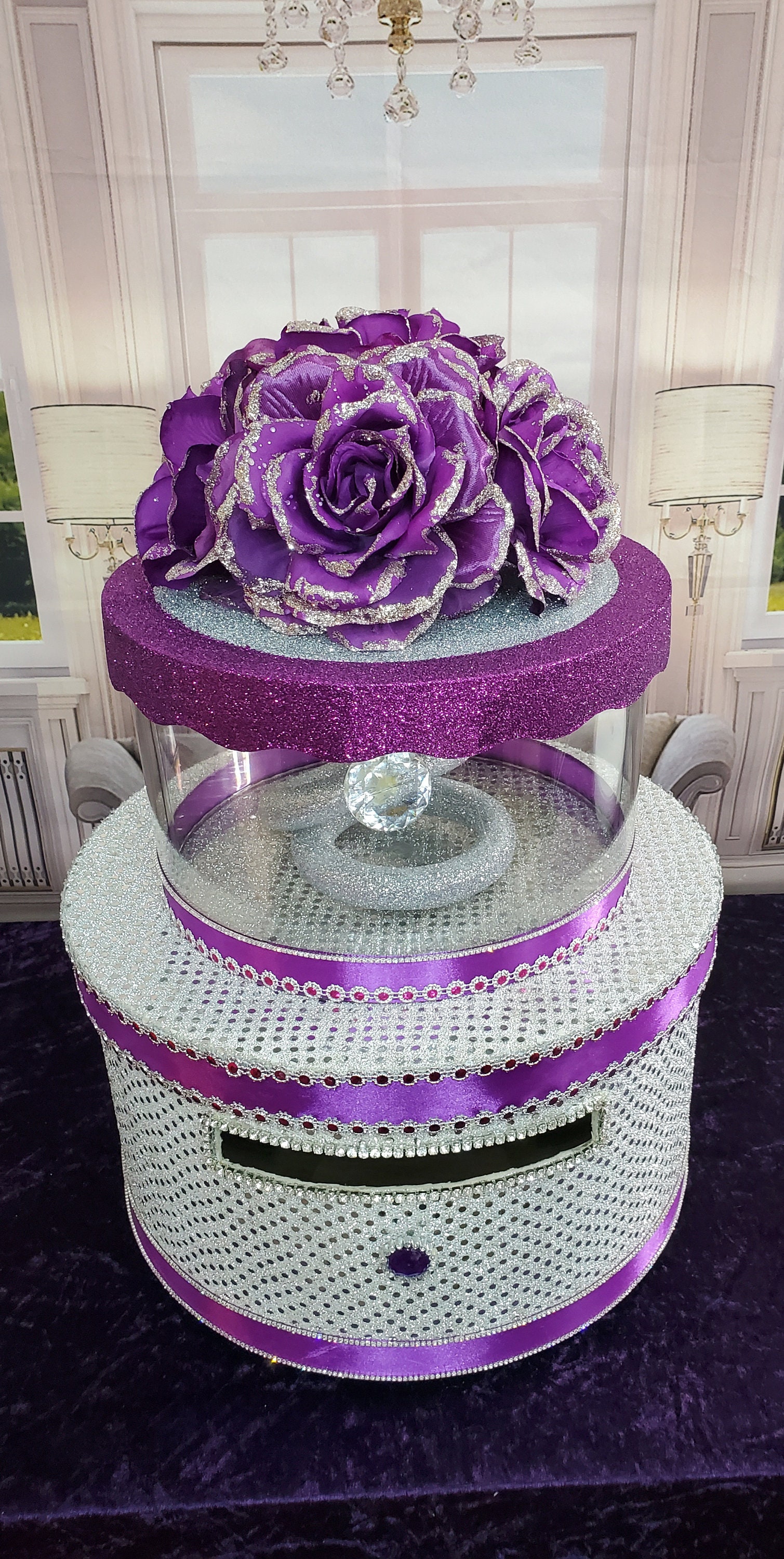 Purple and Silver Bling Wedding Card Box, Bling Card Box, Rhinestone ...