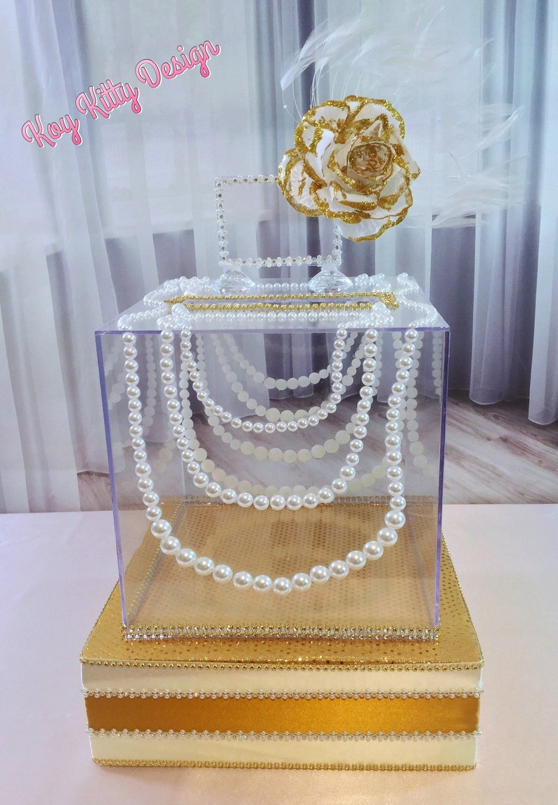 Clear Acrylic Card Box, 1920s Gold and Pearl Great Gatsby Style Wedding ...