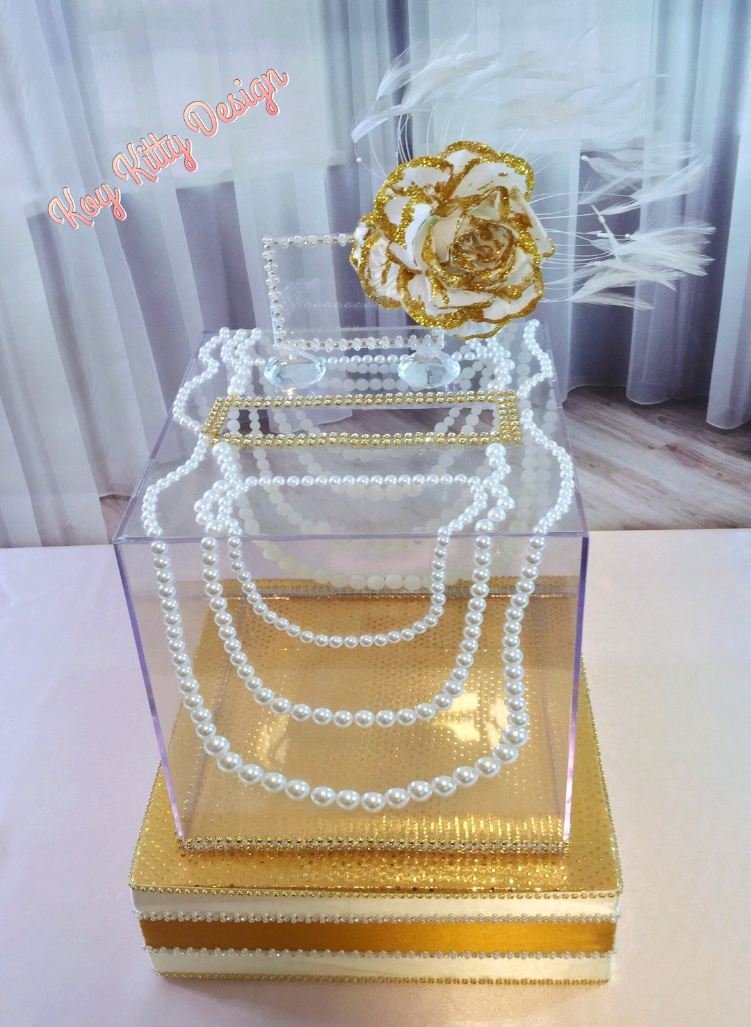Clear Acrylic Card Box, 1920s Gold and Pearl Great Gatsby Style Wedding ...