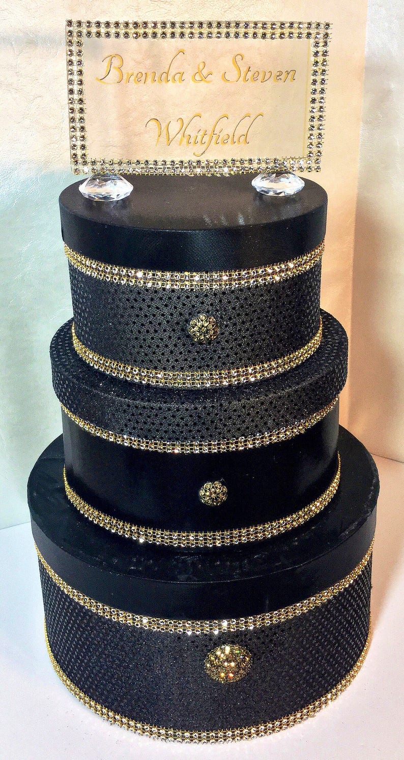 Black Wedding Card Box Gold Bling Card Box Rhinestone Money - Etsy