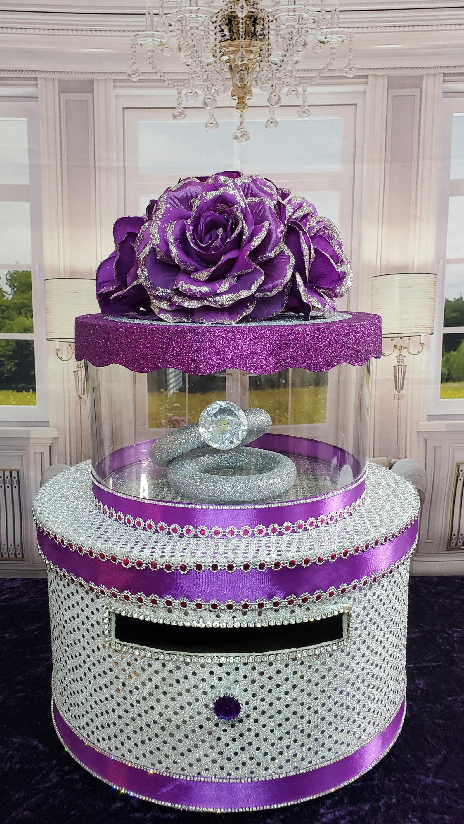 Purple and Silver Bling Wedding Card Box, Bling Card Box, Rhinestone ...