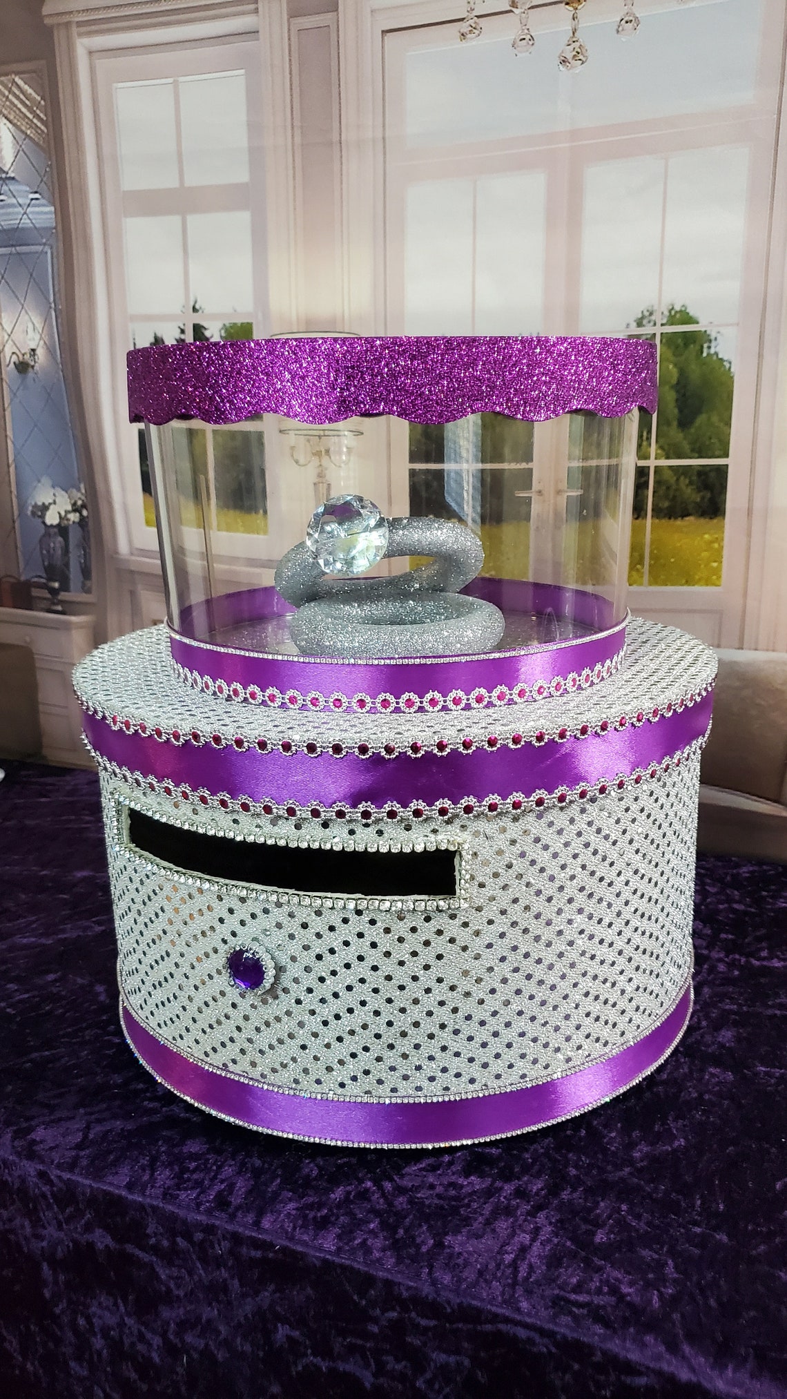 Purple and Silver Bling Wedding Card Box Bling Card Box | Etsy