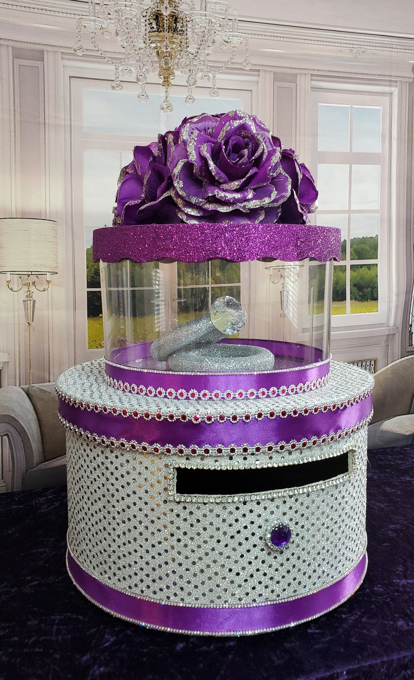 Purple and Silver Bling Wedding Card Box Bling Card Box - Etsy