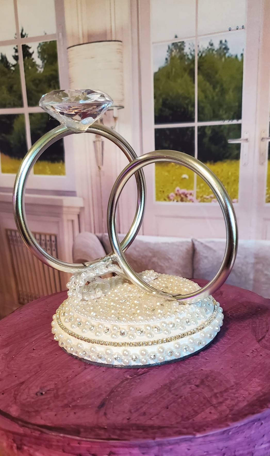 Silver and Pearl Wedding Rings Cake Topper - Etsy