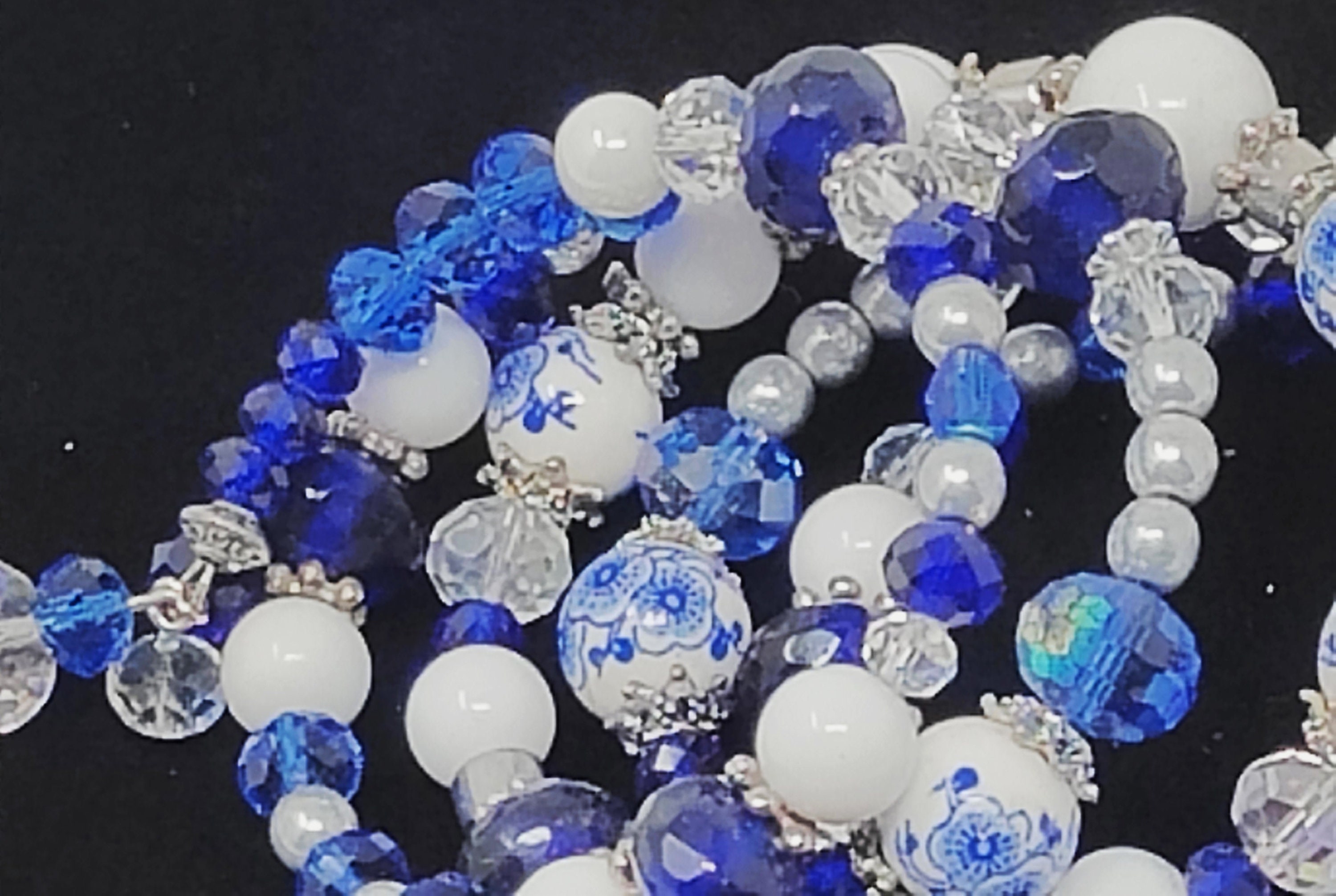 German Decal Bead Memory Wire Bracelet: Crystal & Silver Accents - Etsy