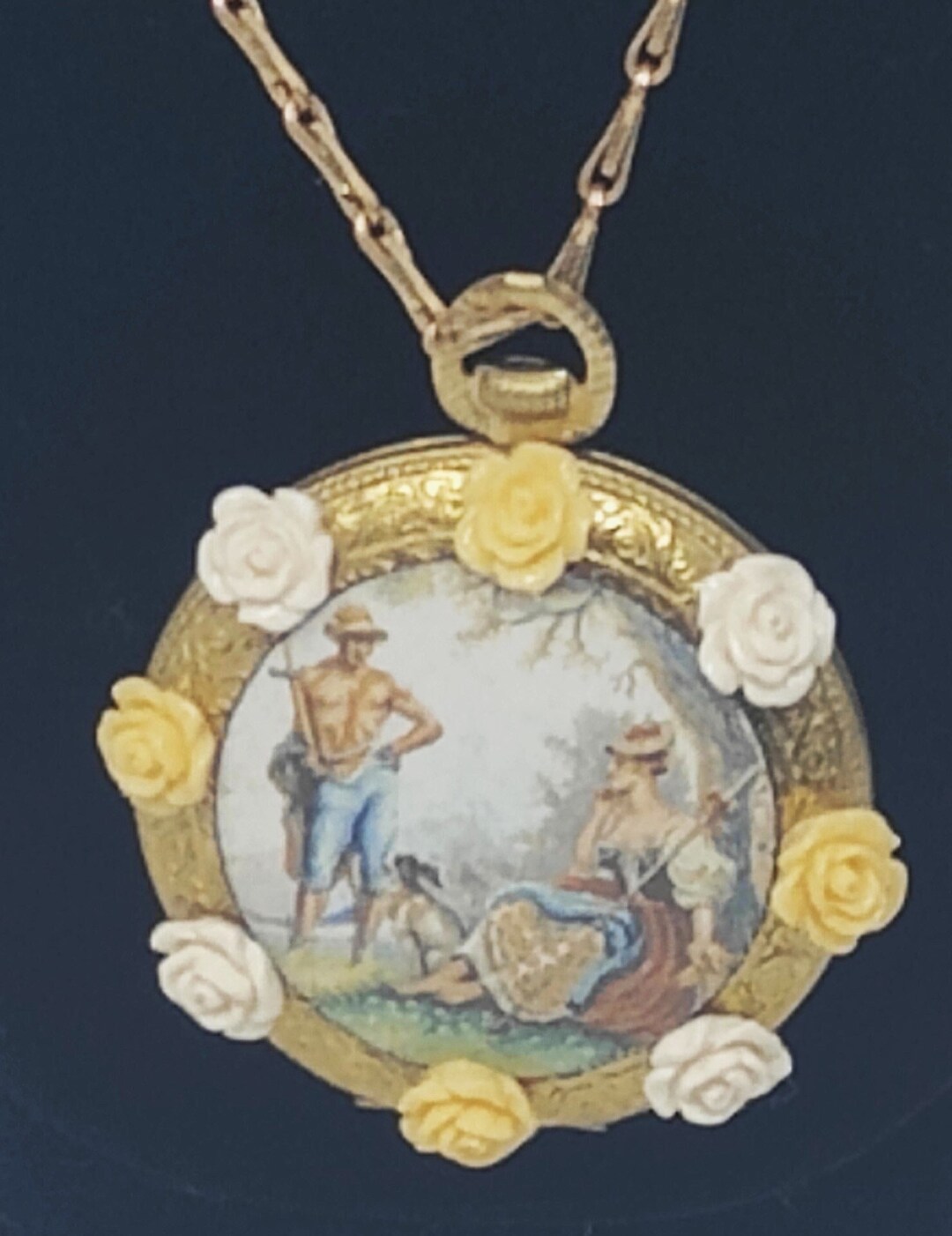 Vintage Pocket Watch Locket: German Cameo, Roses, OOAK - Etsy