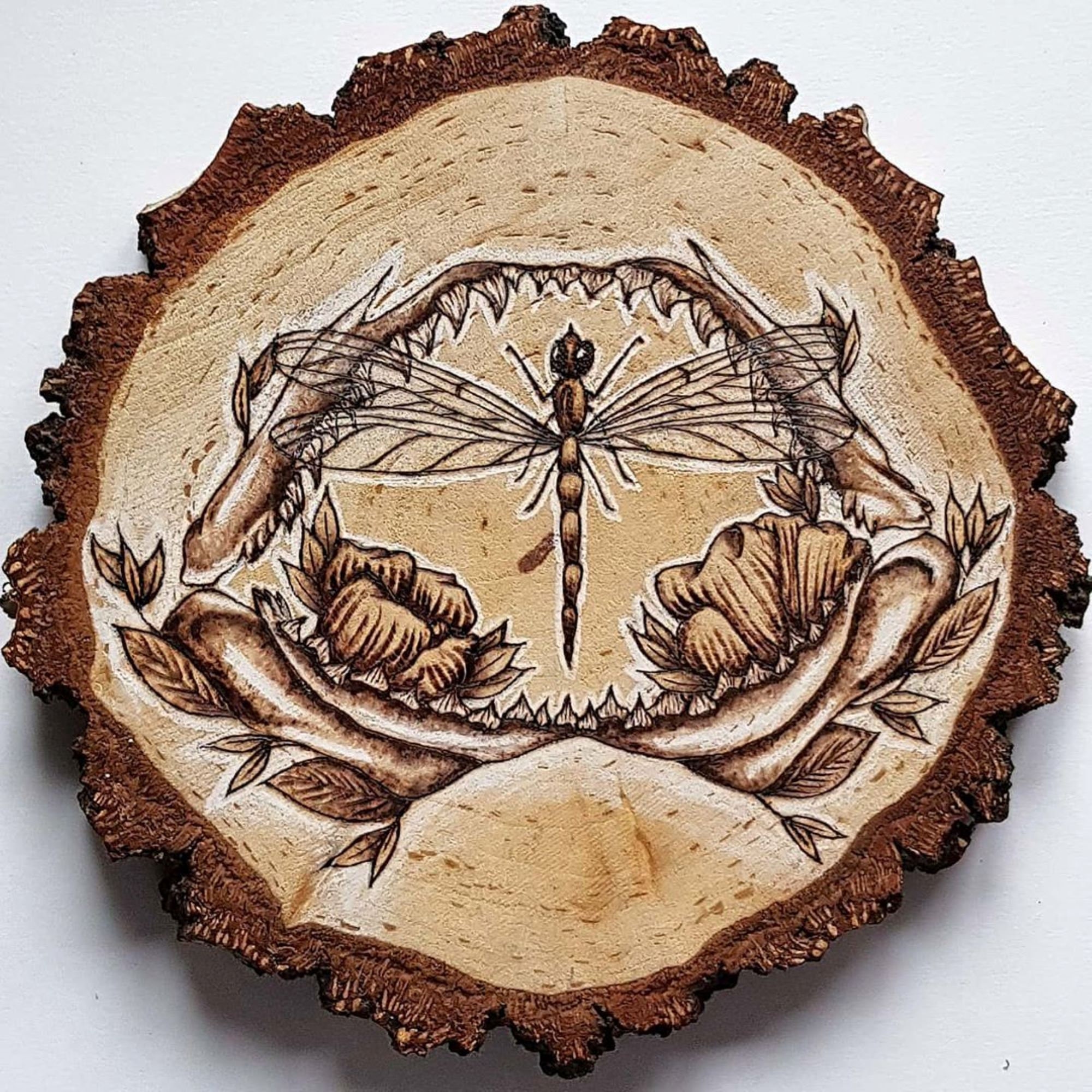 Sticker Shark Jaw & Dragonfly design Pyrography wood | Etsy