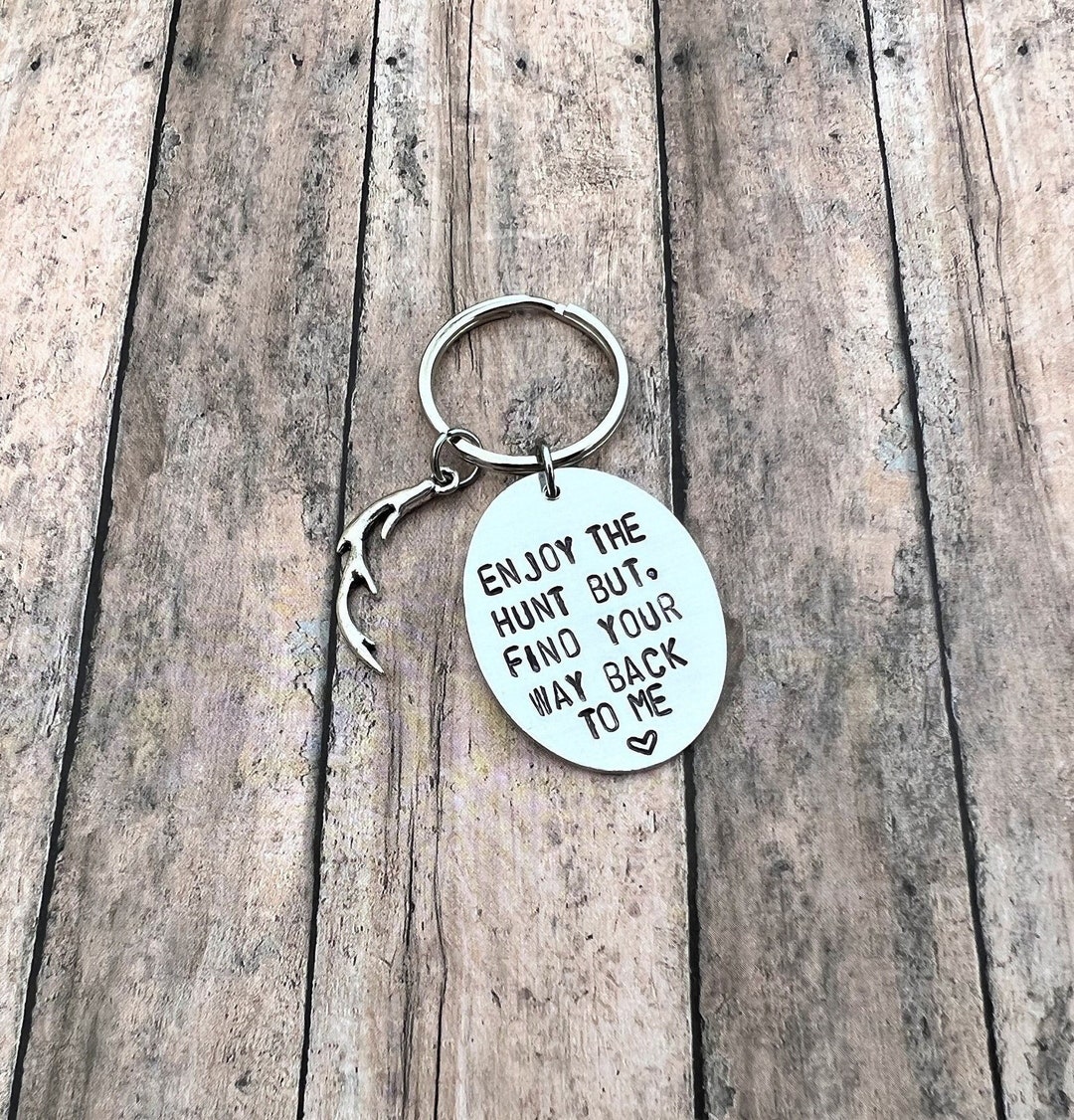Deer Hunting Silver Keychain: Hand Stamped Aluminum, Antler Charm ...