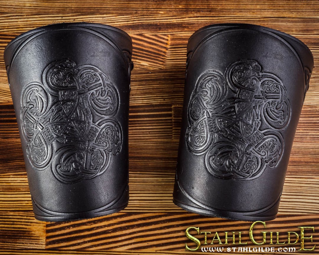 Viking Cuff Bracer, LARP Bracers Armor, Viking Raven Talisman Leather ...