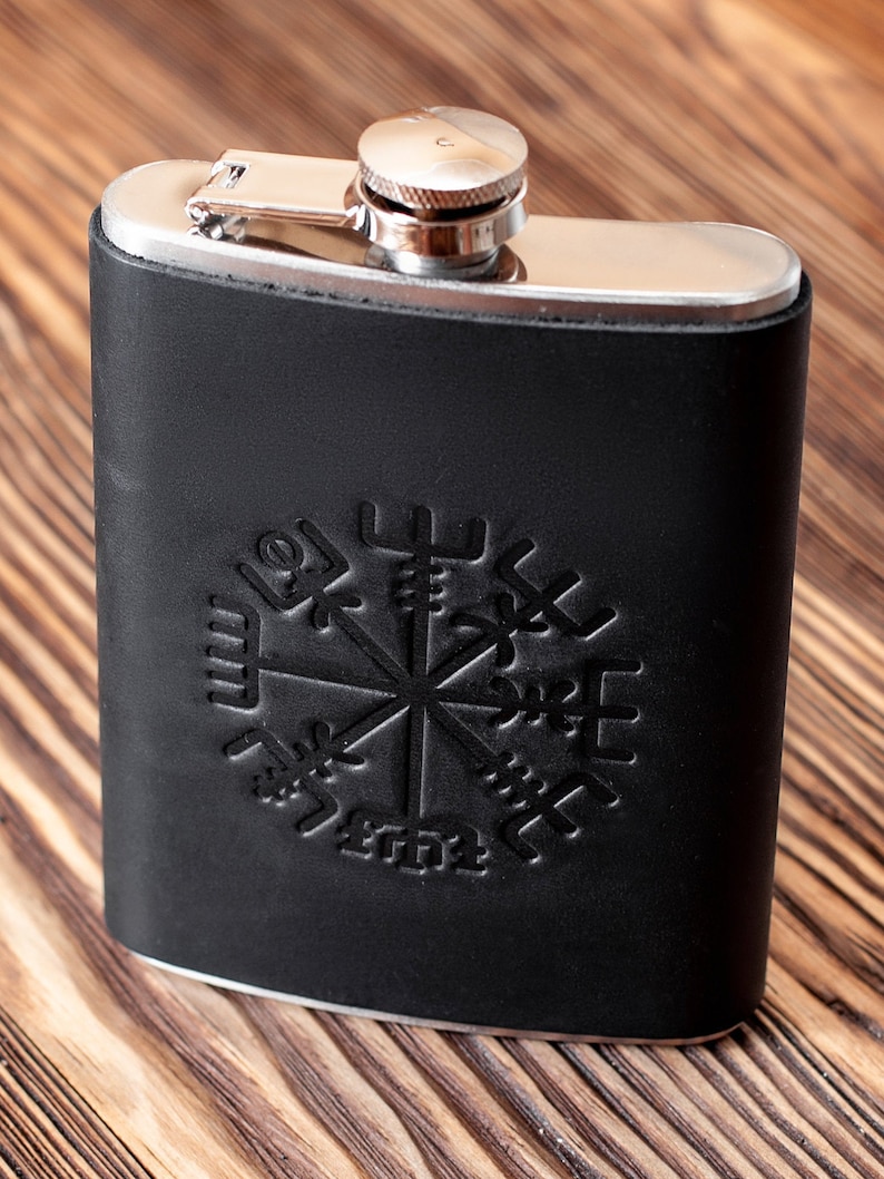 Engraved Leather Vegvisir Futhark Runes Vikings Compass Stave Nordic ...
