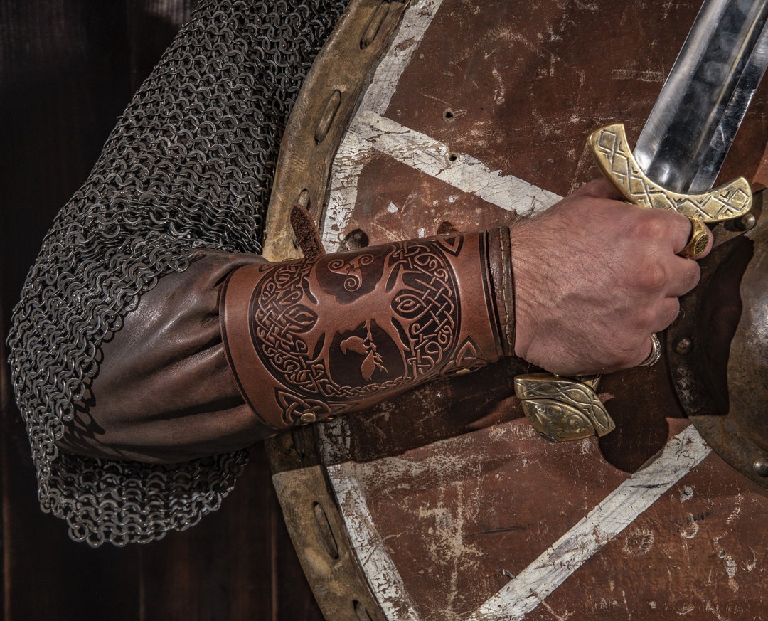 Leather Cuff LARP Bracers, Larp Armor Yggdrasil World Tree, Viking With ...