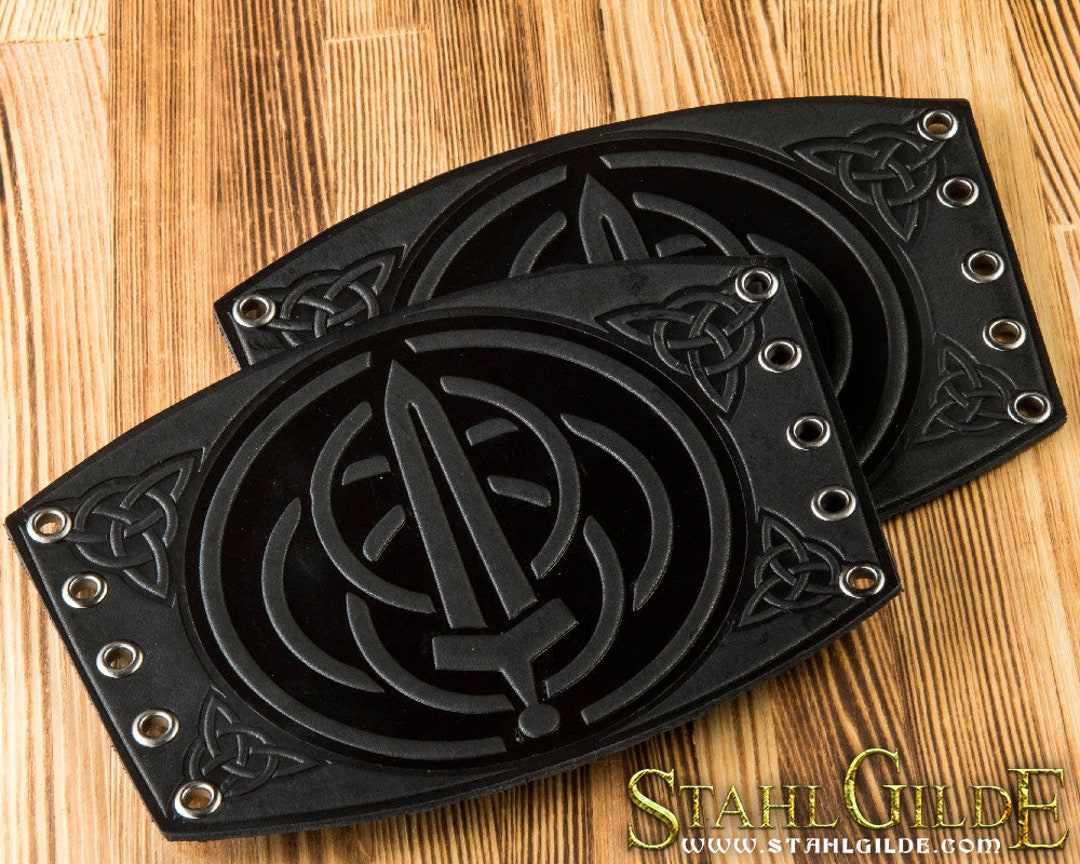 Leather Bracers Celtic Sword Larp Cuff Archery Arm Guard Viking Bracers ...