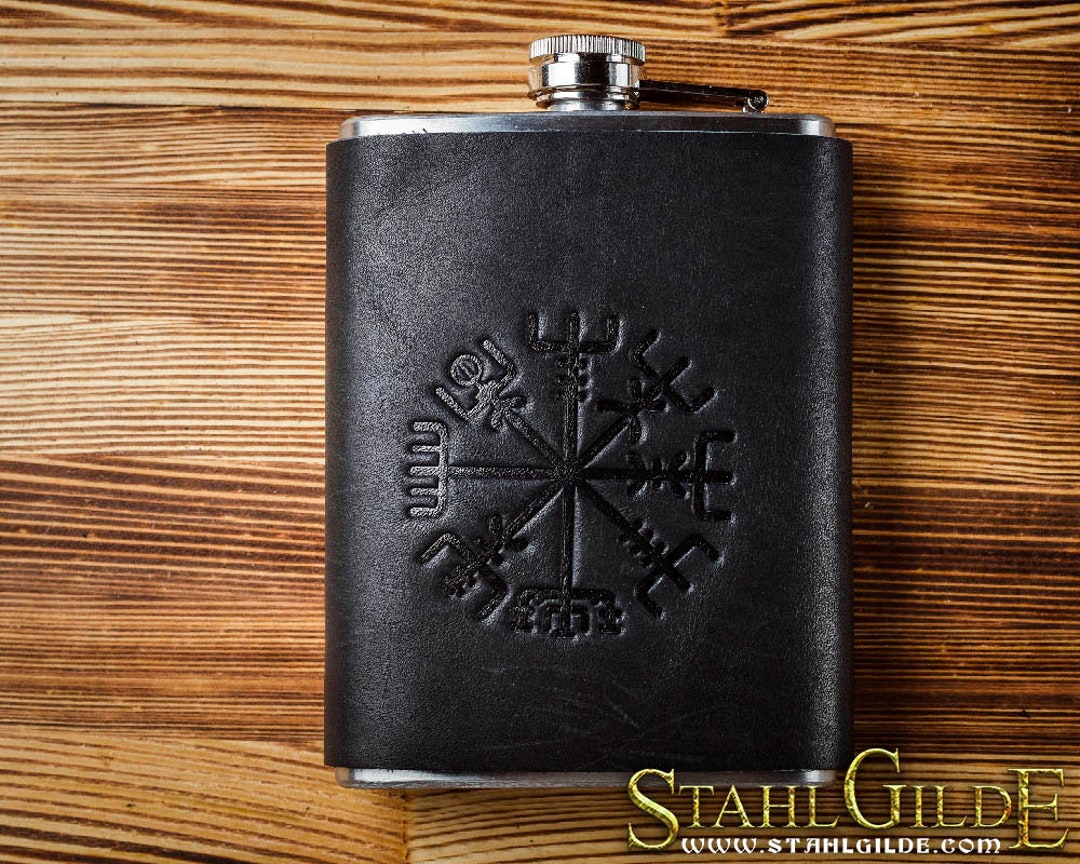 Engraved Leather Vegvisir Futhark Runes Vikings Compass Stave Nordic ...