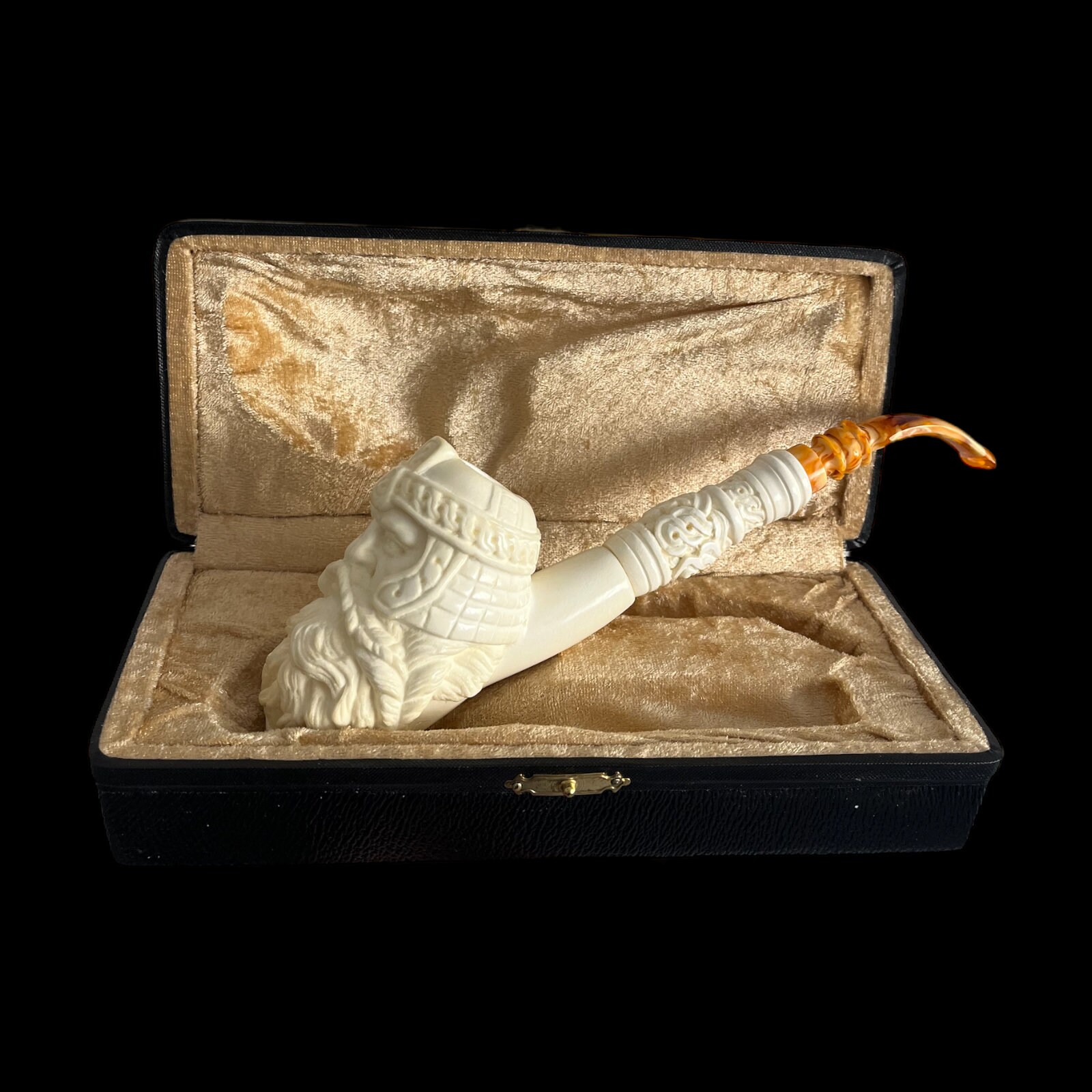 Gimli Meerschaum Pipe XXL Lord of the Rings Hand Carved Unsmoked W Case ...