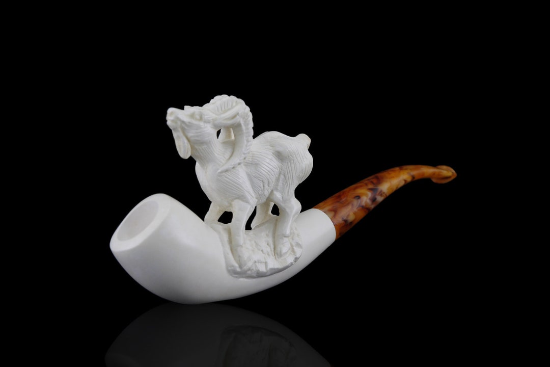 İbex Goat Meerschaum Pipe Hand Carved Smoking Pipe Tobacco Pfeife With ...
