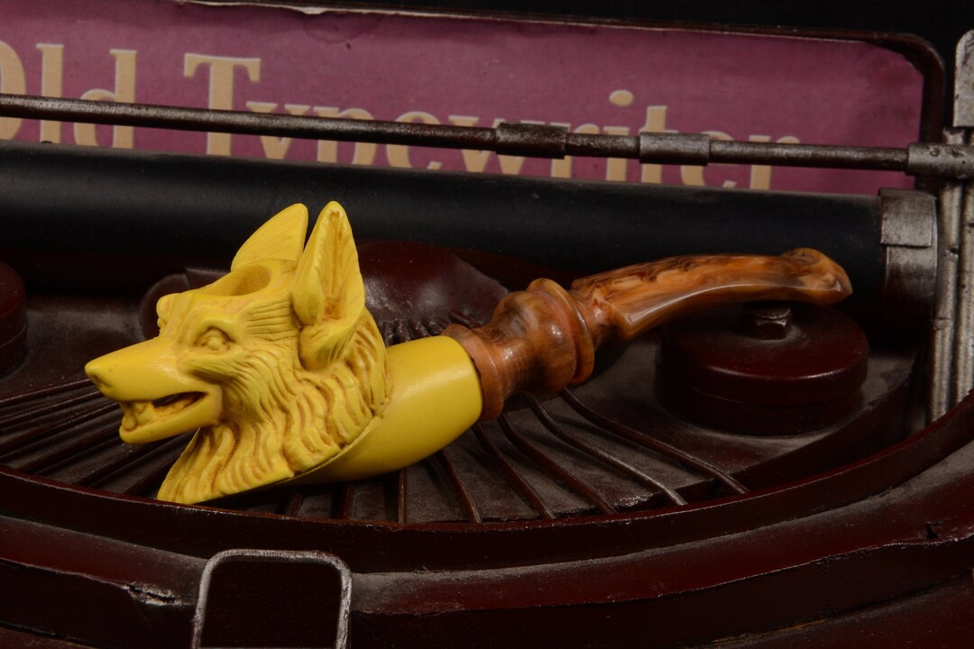 Wolf Head Meerschaum Cigarette Pipe Hand Carved Smoke Tobacco Pfeife ...