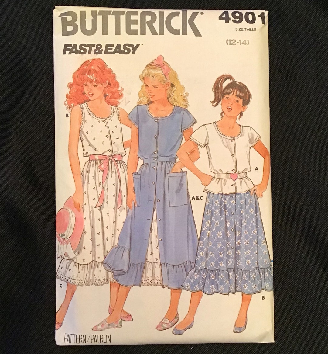 Vintage Sewing Pattern #4901 Butterick, 1980's Fashion, Girls' Top and ...