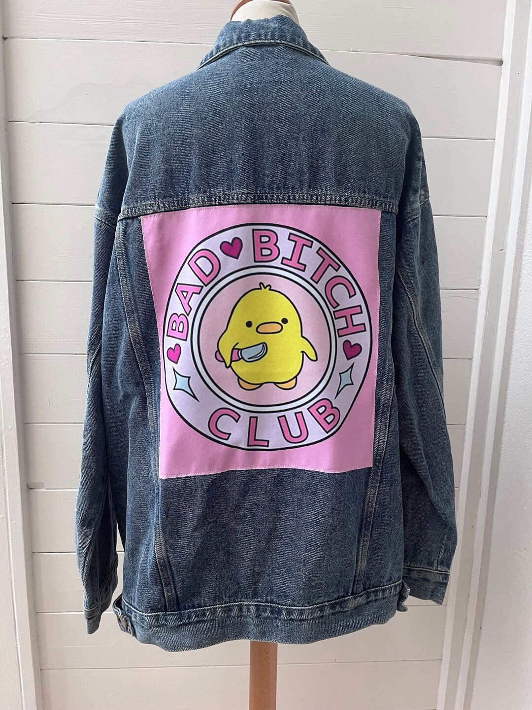 Customized Denim Jacket With Funny Duck Illustration, Handmade Back ...
