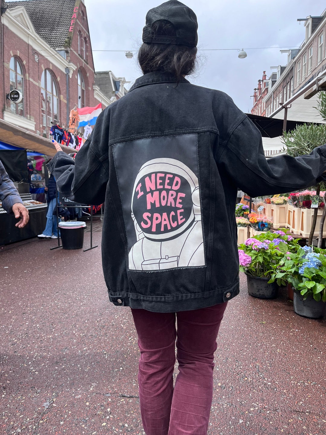 Custom Space Illustration Denim Jacket: Oversized Jeans, Handmade ...