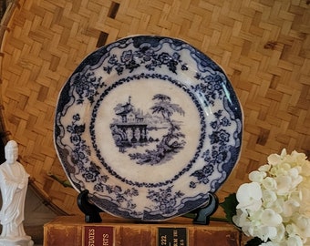 Podmore Walker Flow Blue Temple Design Pearl Stone Ware 6 Plate Antique ...