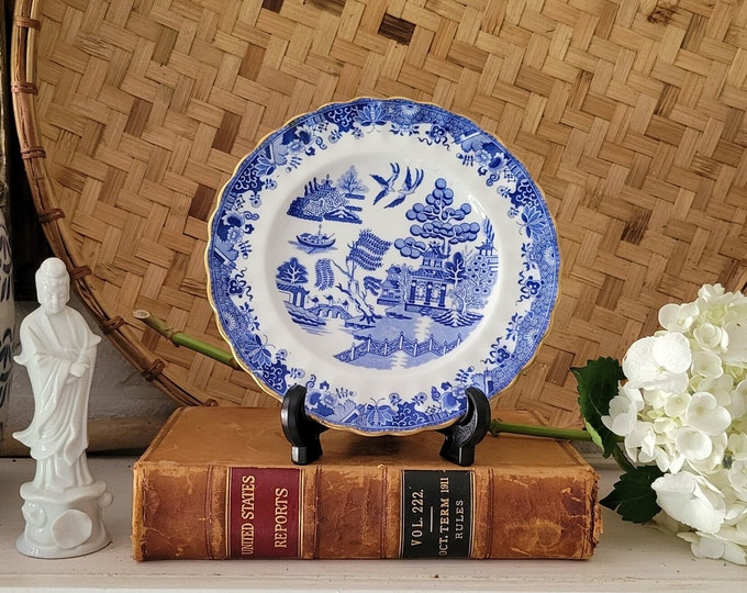 Antique Blue Willow Plate Bread Plate by Copeland Spode Gold Scalloped ...