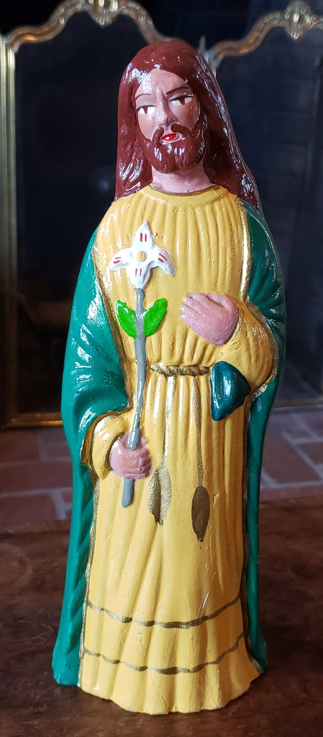 Vintage Folk Art Terra Cotta Jesus Statue 1980s Mexican Folk Art Jesus ...