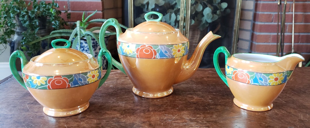 Vintage Noritake Orange Lustreware Tea Set - 1920s - 1930s Noritake ...