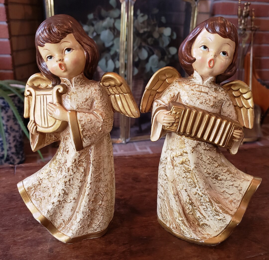 Vintage MCM Paper Mache Musical Angels - Gold Angels Christmas ...