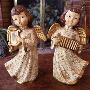 Vintage MCM Paper Mache Musical Angels - Gold Angels Christmas ...