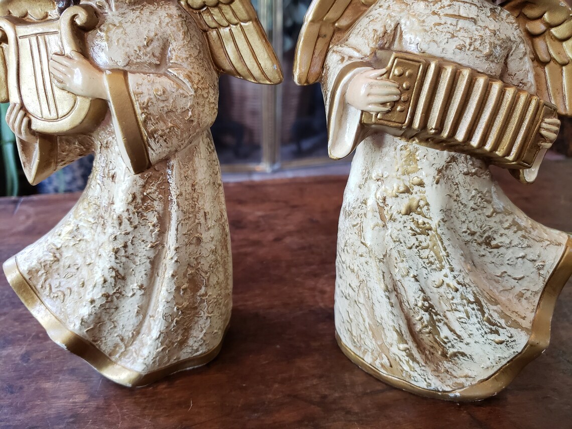 Vintage MCM Paper Mache Musical Angels Gold Angels Christmas | Etsy