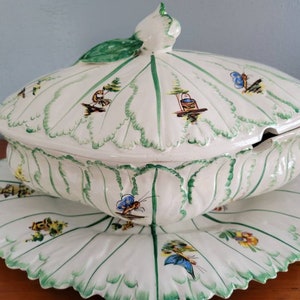 Vintage Italian Majolica Tureen Lettuce Tureen With Underplate Italian ...
