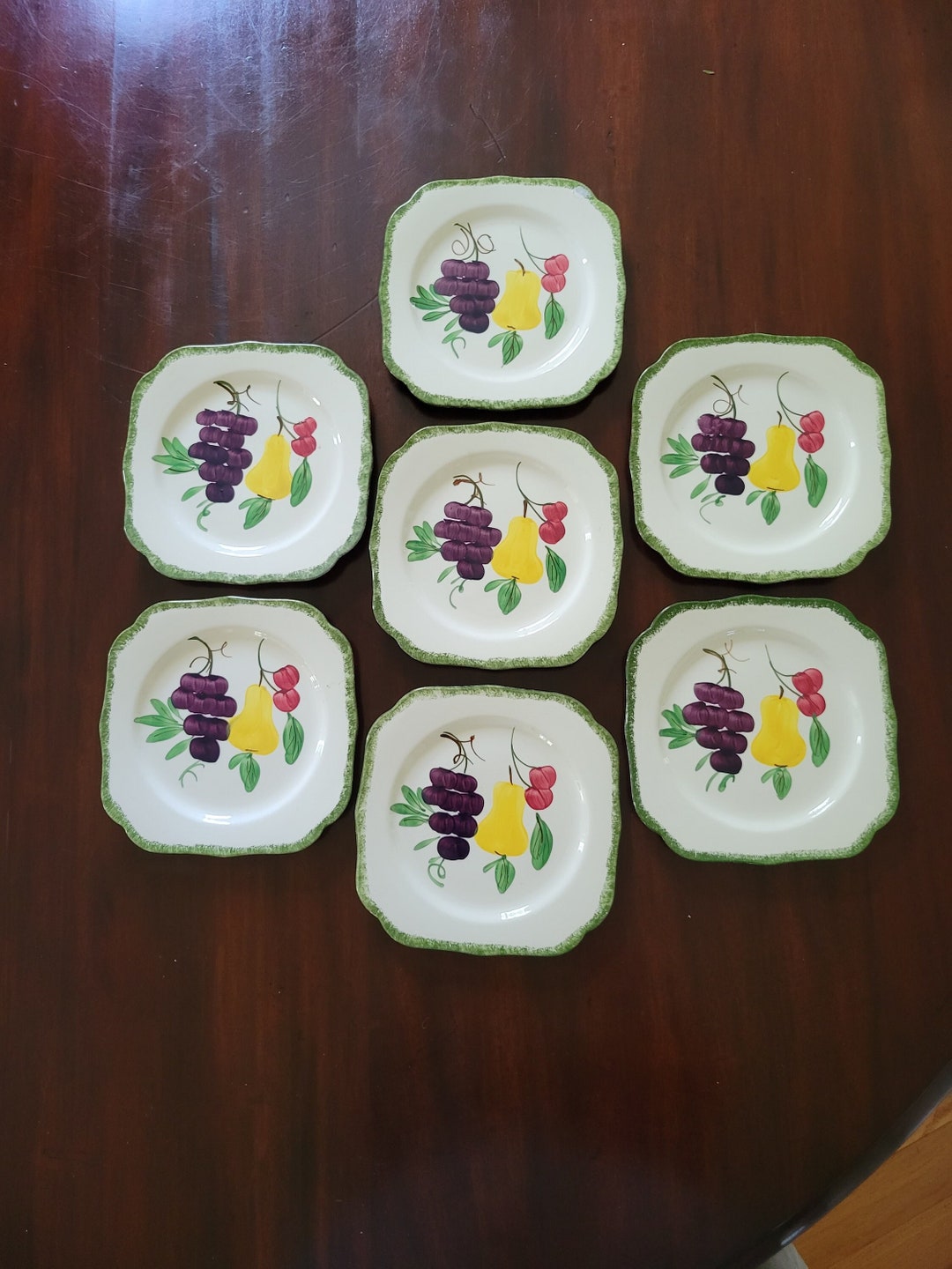 Vintage Blue Ridge "fruit Fantasy" Pattern Square Salad/ Dessert Plates ...