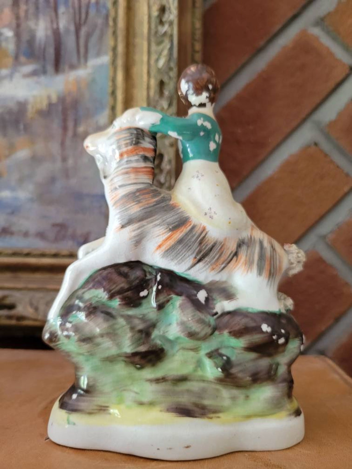 Antique Staffordshire Pottery Girl on Goat Figurine Queens - Etsy