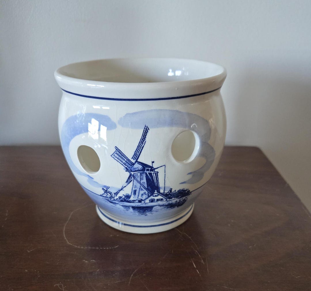 Vintage Delft Bulb Pot Tulip Pot Crocus Pot Blue and White Ceramic Pot ...