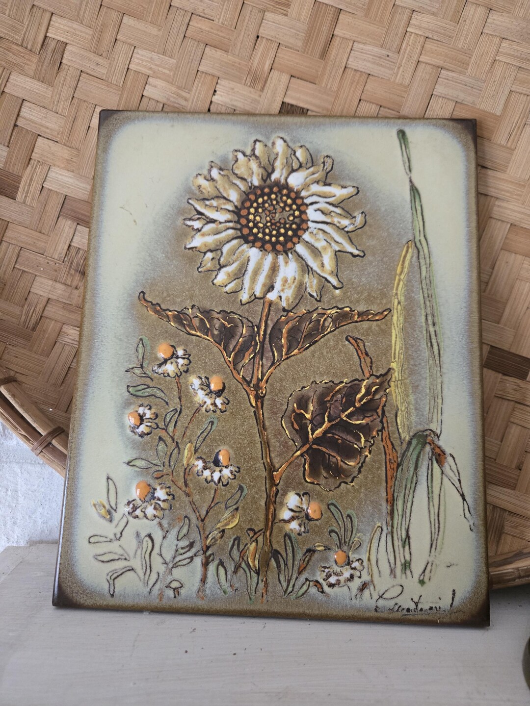Vintage Italian Sunflower Tile, 1970s MOD Earth Tones - Etsy