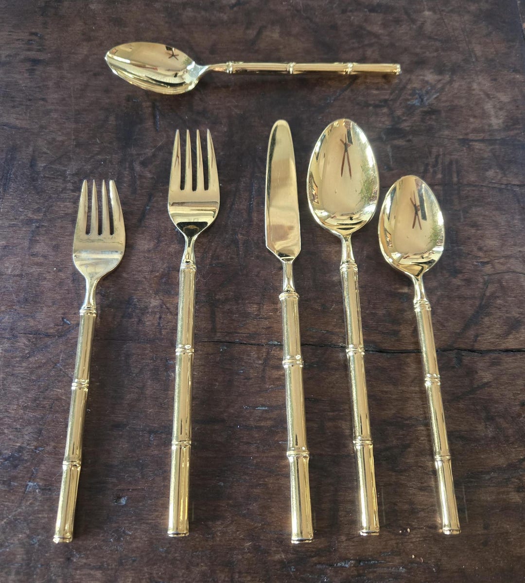 Vintage Gold-toned Bamboo Flatware Set, 12 Place Settings - Etsy