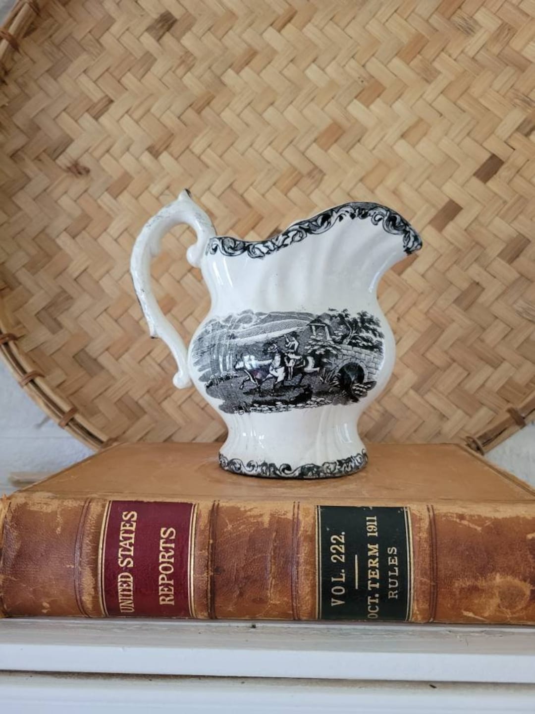 Antique Black and White Transferware Cream Pitcher English Transferware ...