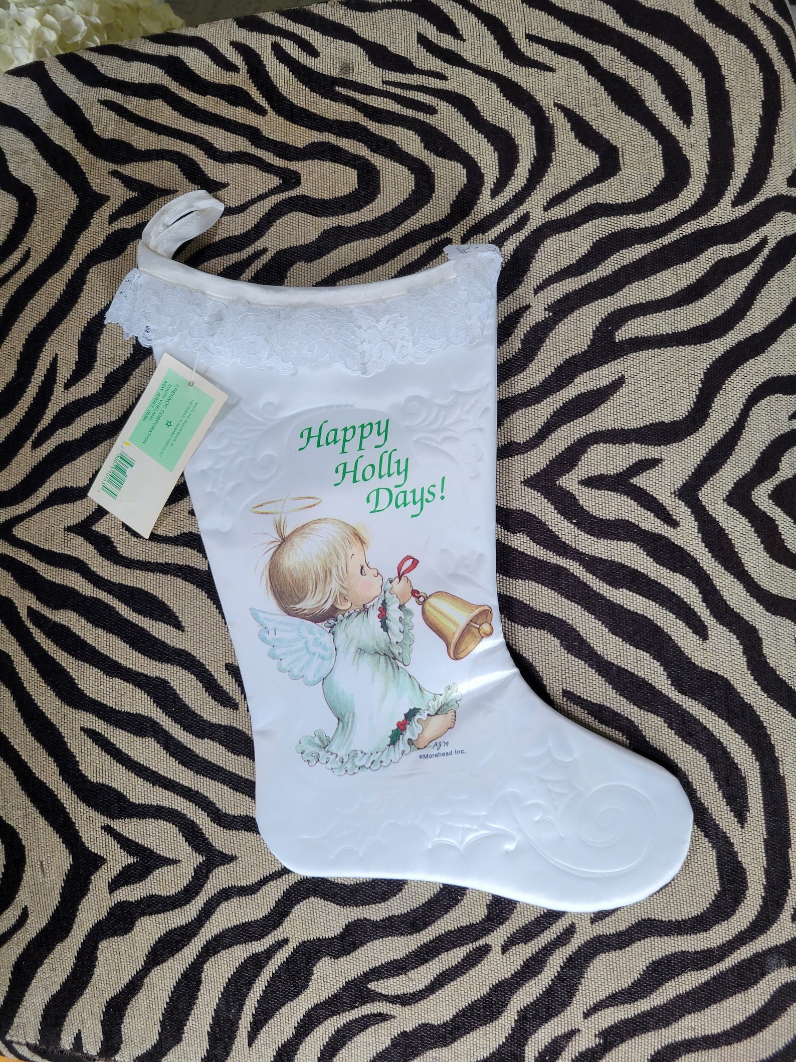 Vintage 1980s Ruth Morehead Holly Babes White Satin and Lace Christmas ...
