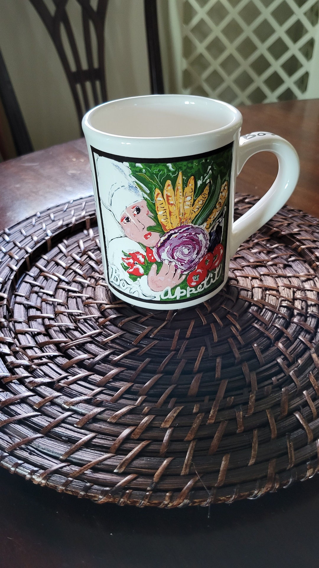 Vintage Nancy Thomas bon Appetit Mug American Folk Art Chef Tea or ...