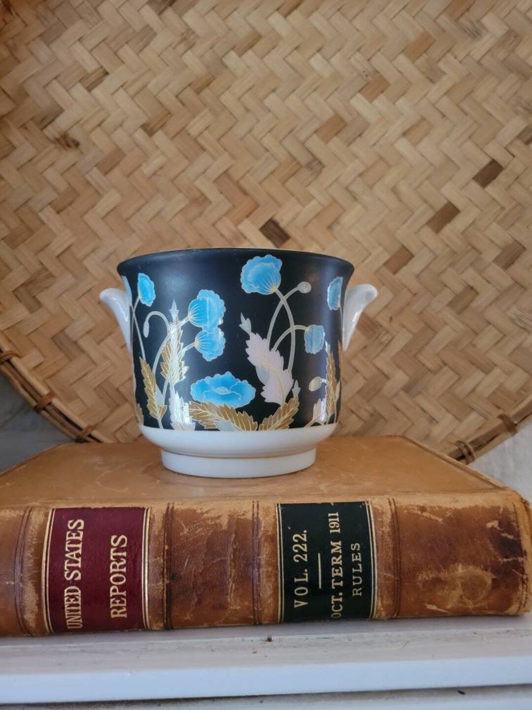 Vintage Elan Takehashi San Francisco Porcelain Cachepot Black and Teal ...